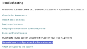 Generate launch.json from the Web Client in Business Central – Wave 1 ...